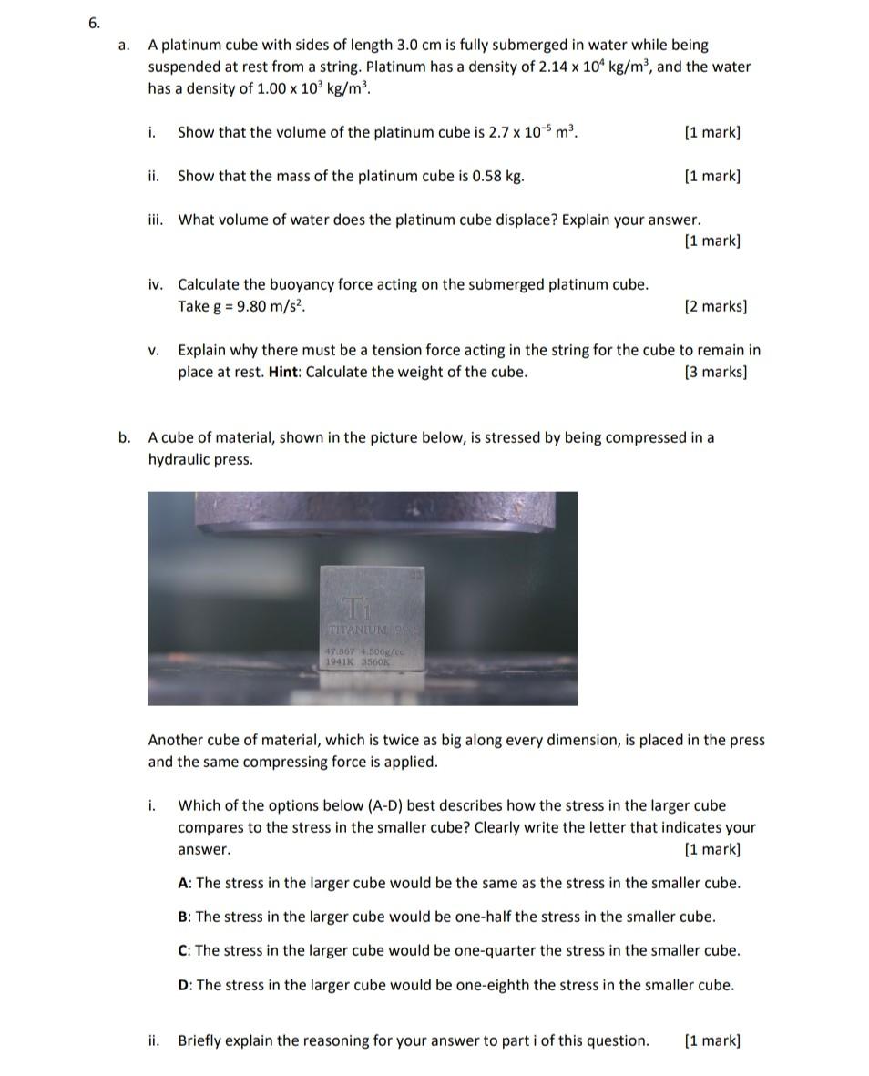 Solved a. A platinum cube with sides of length 3.0 cm is | Chegg.com