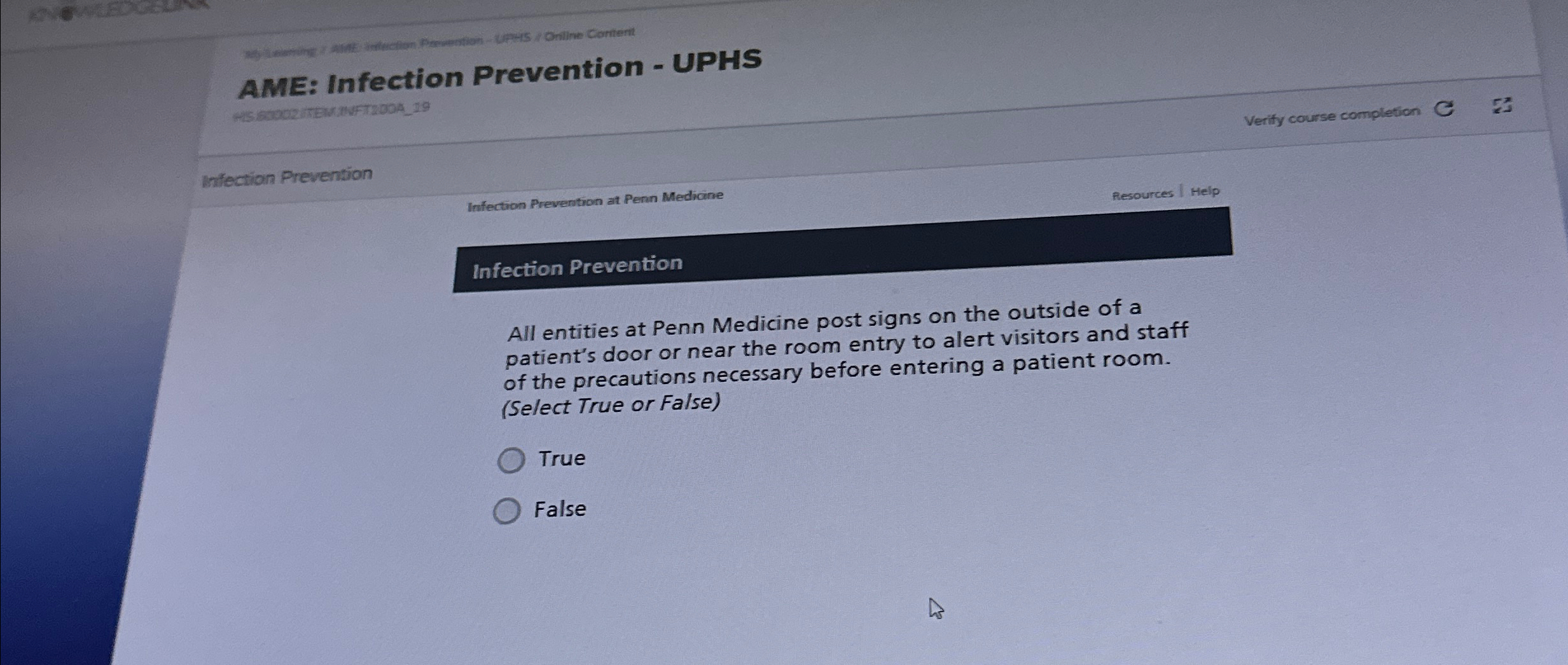 Solved AME: Infection Prevention - ﻿UPHSHS Ga002 | Chegg.com