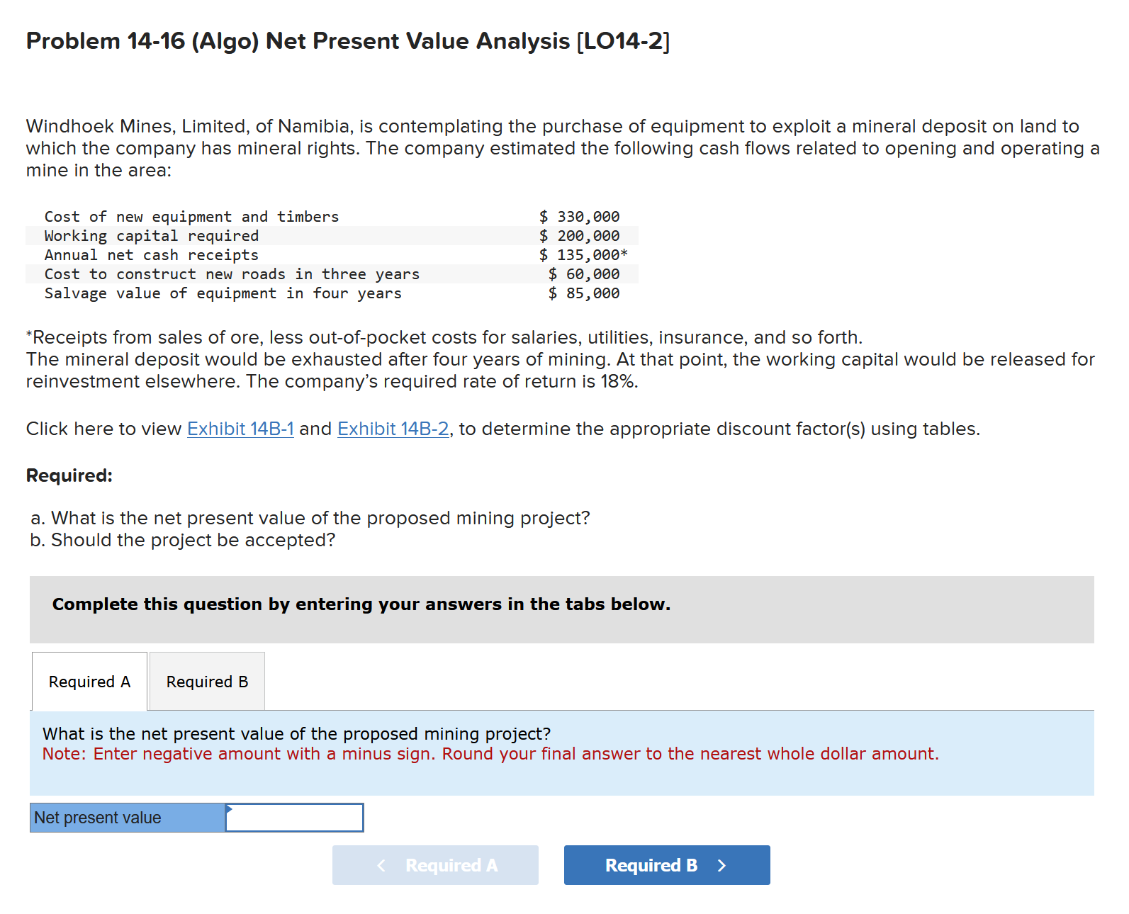 Solved Problem 14-16 (Algo) ﻿Net Present Value Analysis | Chegg.com