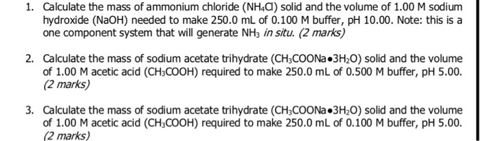 Solved 1. Calculate the mass of ammonium chloride (NH4Cl) | Chegg.com