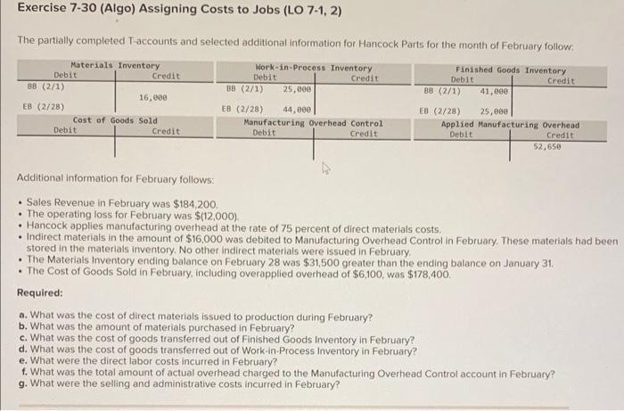 Solved Exercise 7-30 (Algo) Assigning Costs to Jobs (LO 7-1, | Chegg.com