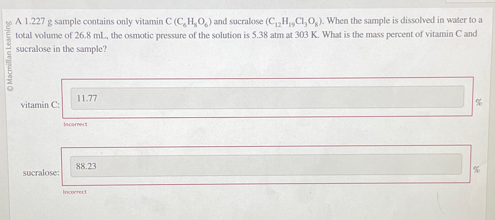 Solved A 1.227g ﻿sample contains only vitamin C(C6H8O6) ﻿and | Chegg.com