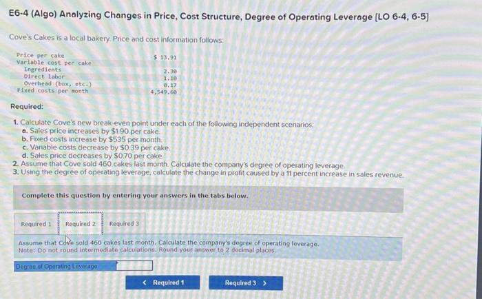 Solved E6-4 (Algo) Analyzing Changes in Price, Cost | Chegg.com