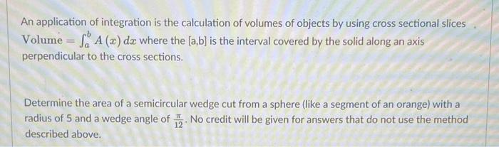 Solved An application of integration is the calculation of | Chegg.com