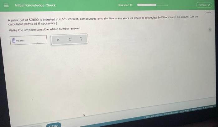 Solved = Initial Knowledge Check Question 18 Fatima A | Chegg.com