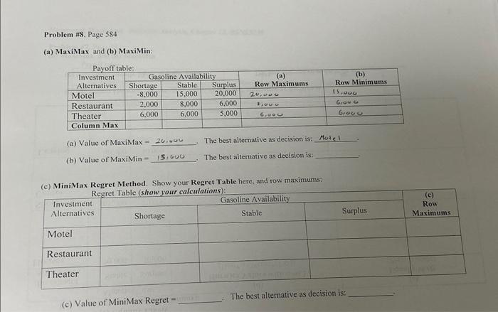 Solved (a) MaxiMax and (b) MaxiMin: (a) Value of MaxiMax | Chegg.com