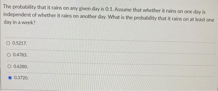 Solved The probability that it rains on any given day is | Chegg.com
