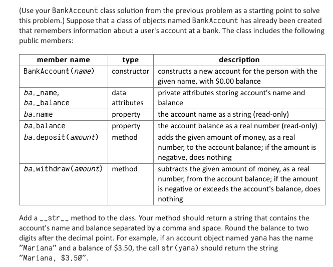 Solved (Use your Bank Account class solution from the | Chegg.com