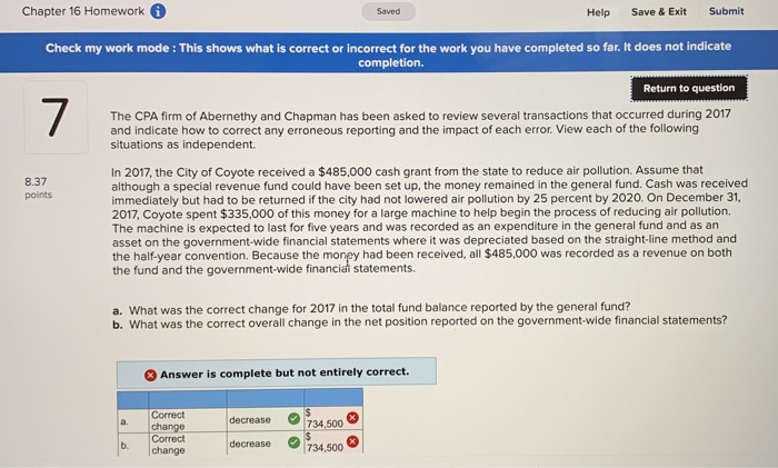 Solved Help Submit Chapter 16 Homework Saved Save & Exit | Chegg.com