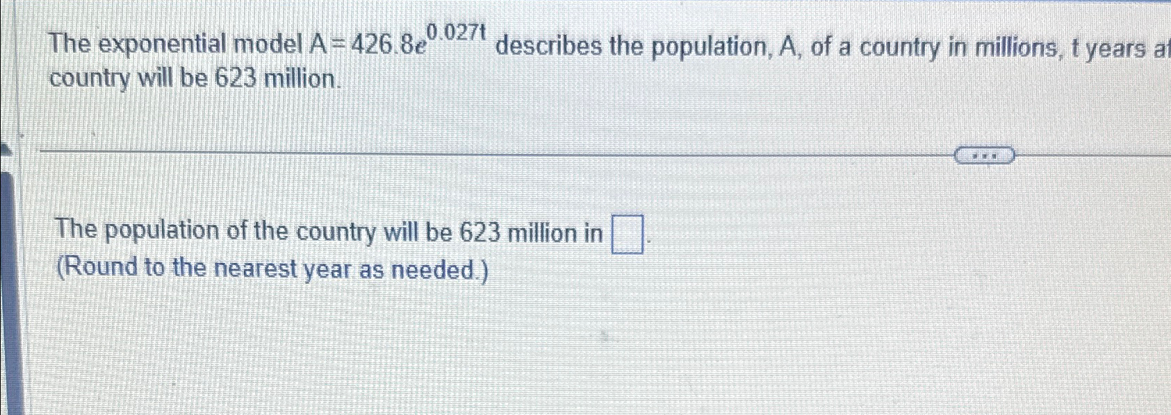Solved The exponential model A=426.8e0.027t ﻿describes the | Chegg.com