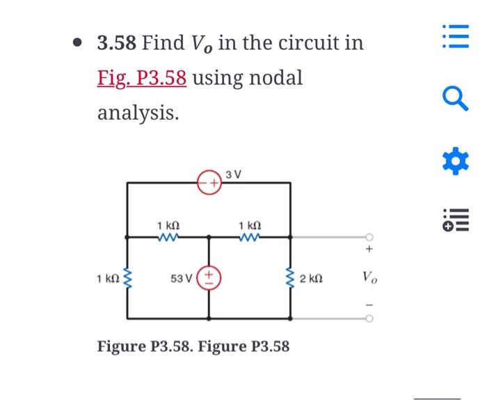 Solved 3.58 Find Vo in the circuit in Fig. P3.58 using nodal | Chegg.com
