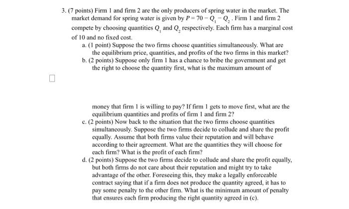 Solved 3. ( 7 points) Firm 1 and firm 2 are the only | Chegg.com