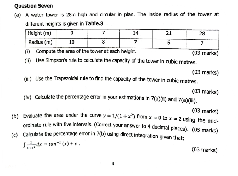 Solved Question Seven(a) ﻿A water tower is 28 ﻿m high and | Chegg.com