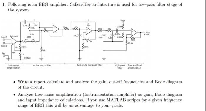Solved 1. Following is an EEG amplifier. Sallen-Key | Chegg.com