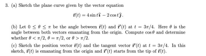 Solved 3. (a) Sketch the plane curve given by the vector | Chegg.com