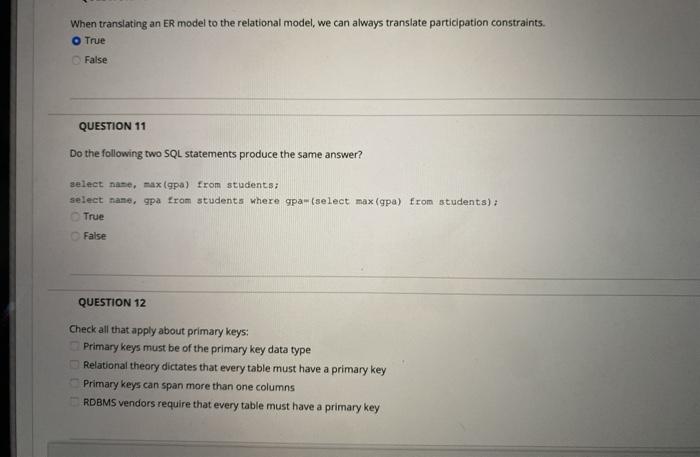 Solved When translating an ER model to the relational model, | Chegg.com