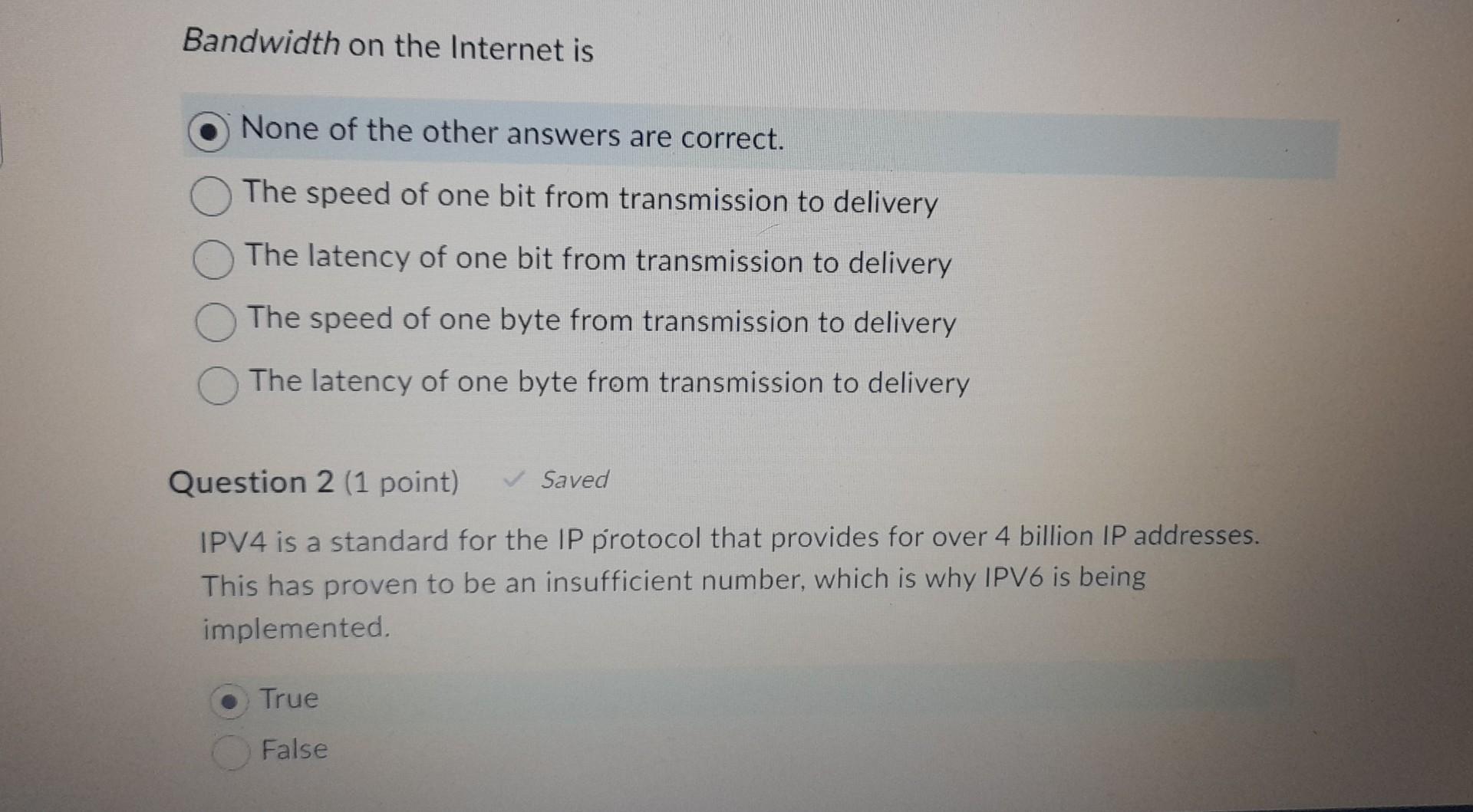 Solved Bandwidth on the Internet is None of the other | Chegg.com