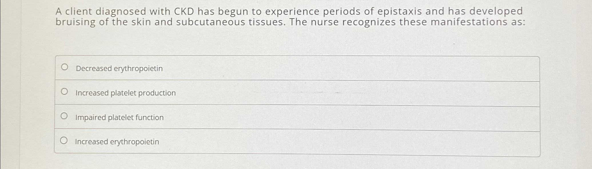 Solved A client diagnosed with CKD has begun to experience | Chegg.com