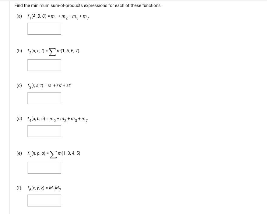 Solved Find the minimum sum-of-products expressions for each | Chegg.com