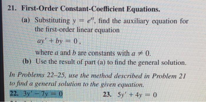 Solved 21. First-Order Constant-Coefficient Equations. (a) | Chegg.com
