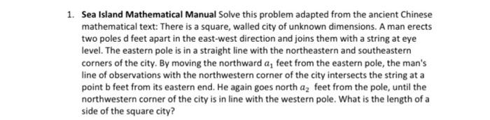 Solved 1. Sea Island Mathematical Manual Solve this problem | Chegg.com