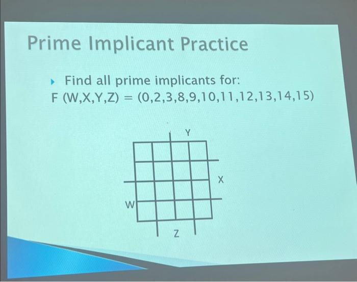 Solved Prime Implicant Practice Find All Prime Implicants