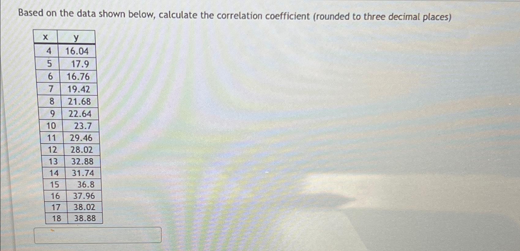 Solved Based on the data shown below, calculate the | Chegg.com