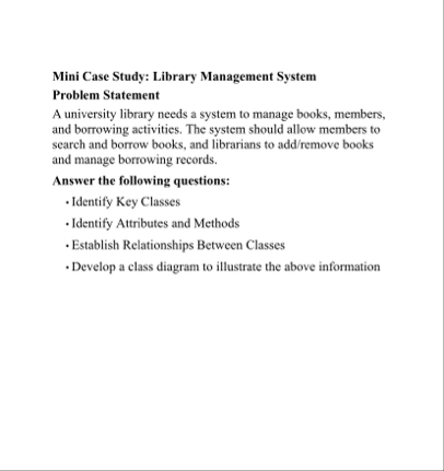Solved Mini Case Study: Library Management SystemProblem | Chegg.com