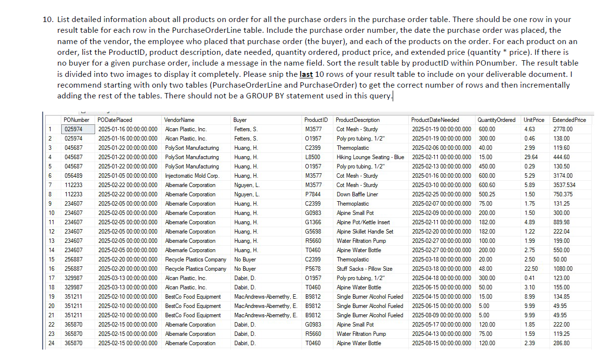 Solved Please answer question 10. ﻿Purchase Order Database | Chegg.com