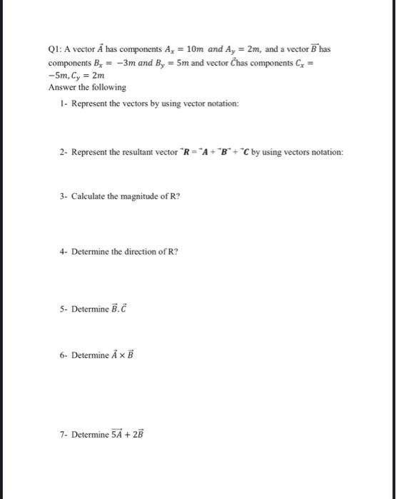 Solved A Vector Â Has Components Axx 10m And Ay 2m And A