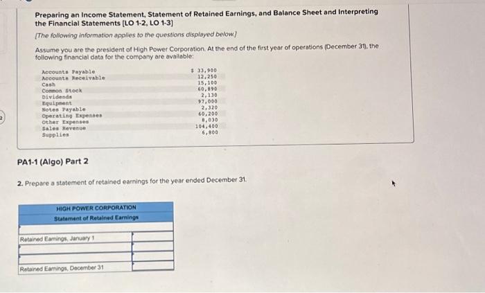 Preparing an Income Statement, Statement of Retained | Chegg.com