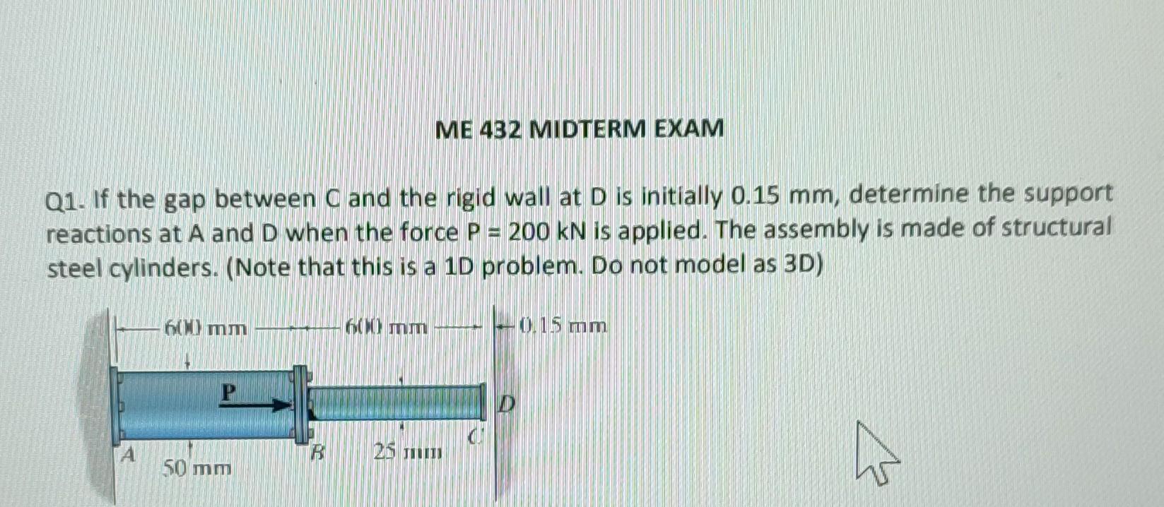 Solved Q1. If the gap between C and the rigid wall at D is | Chegg.com