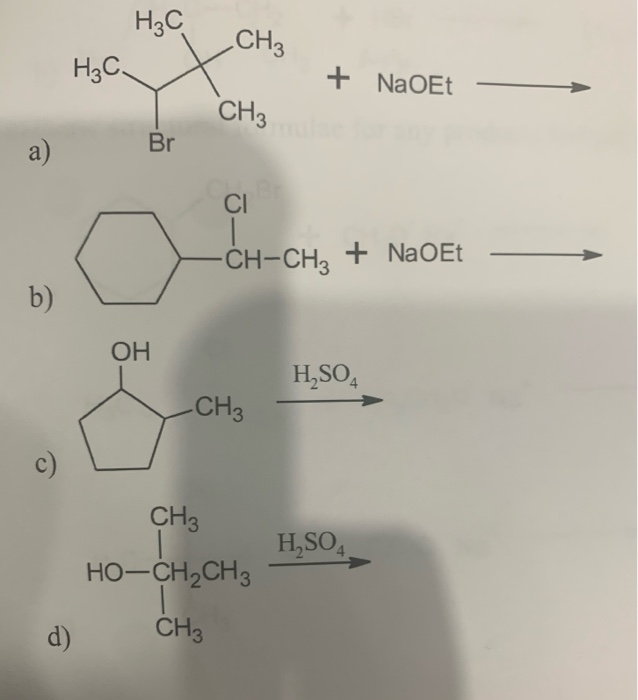 Solved H₃ CH₃ H₃C NaOEt CH, a) Br -CH-CH3 + NaoEt b) ОН | Chegg.com
