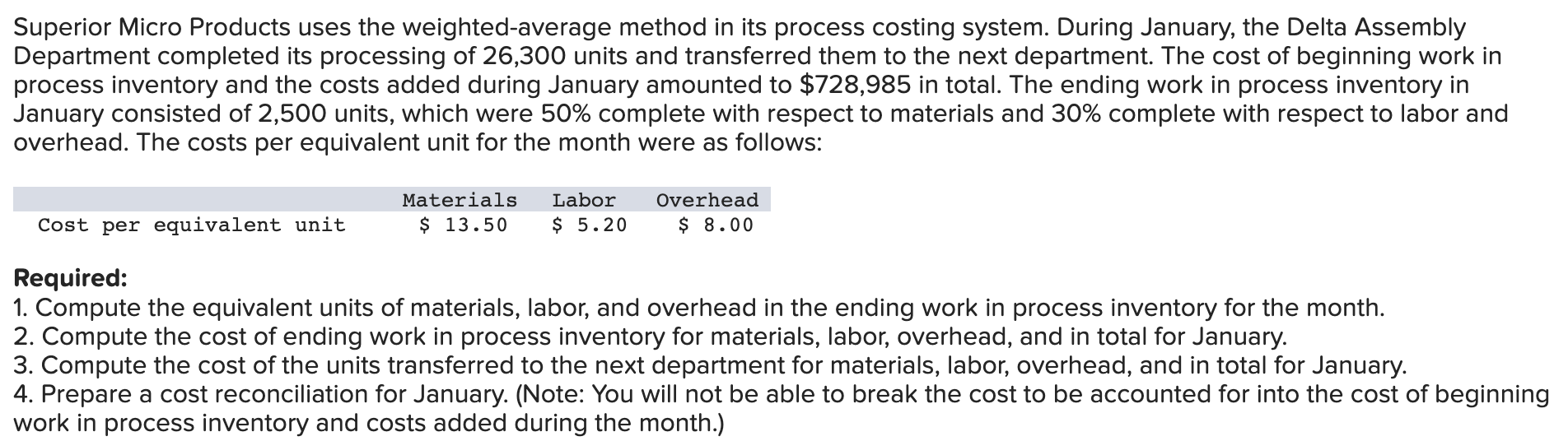 Solved Superior Micro Products uses the weighted-average | Chegg.com