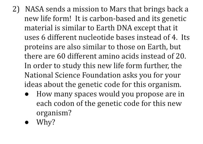 Solved 2) NASA sends a mission to Mars that brings back a | Chegg.com
