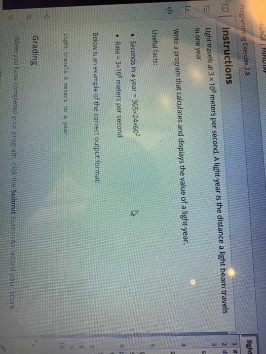 ENGAGE MINDIA light Programming Exercise 2.8 1 # 2d 3 | Chegg.com
