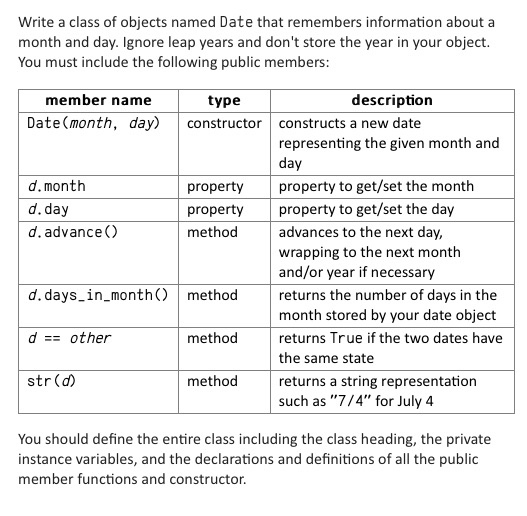 Solved Write A Class Of Objects Named Date That Remembers 5771