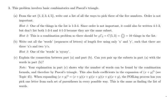 Solved 3. This problem involves basic combinatorics and | Chegg.com