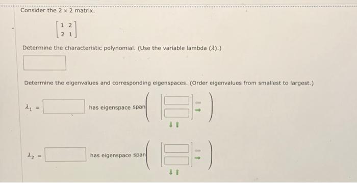 Solved Consider the 2 x 2 matrix. Determine the | Chegg.com