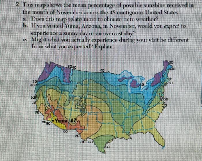 Solved 2 This map shows the mean percentage of possible | Chegg.com