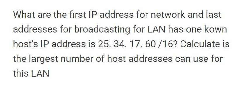 Solved What are the first IP address for network and last | Chegg.com
