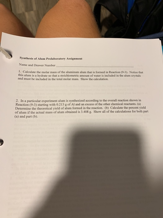Synthesis of Alum Prelaboratory Assignment Name and | Chegg.com