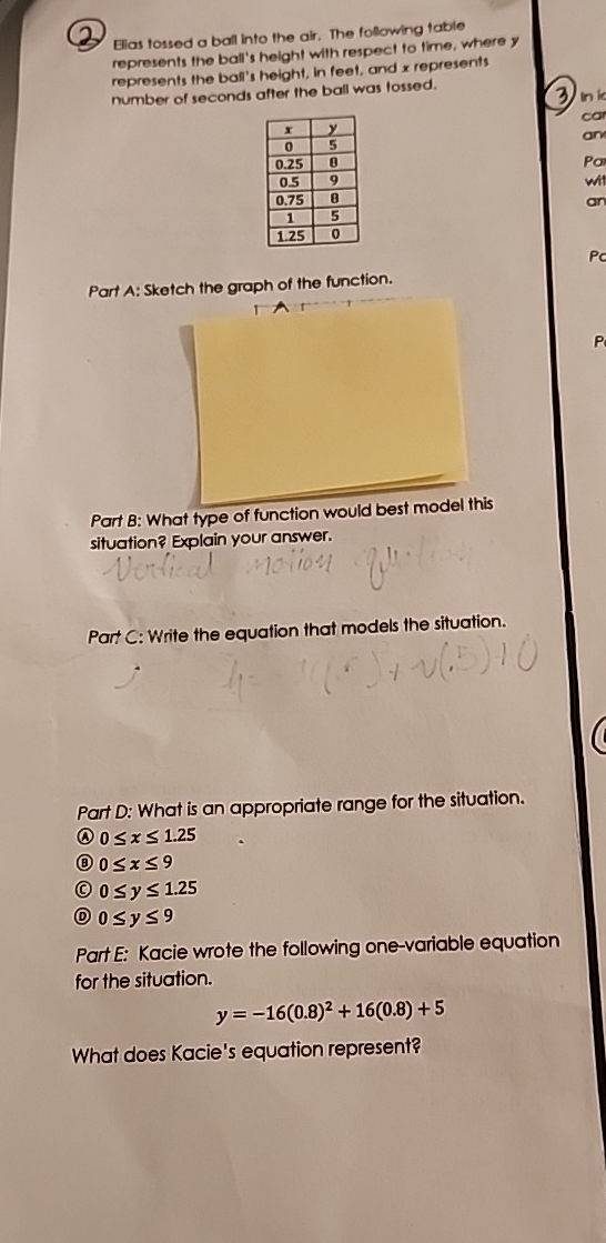 Solved (2) ﻿Elias tossed a ball into the air. The following | Chegg.com