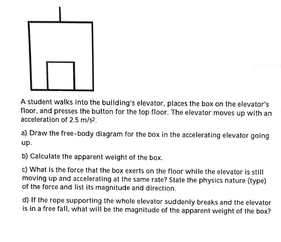 Solved A student walks into the building's elevator, places | Chegg.com