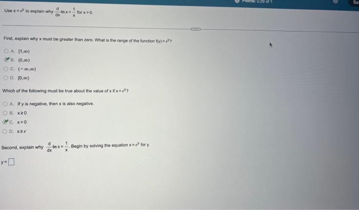 Solved Use x=ex to explain why dxdlnx=x1 for x>0. First, | Chegg.com