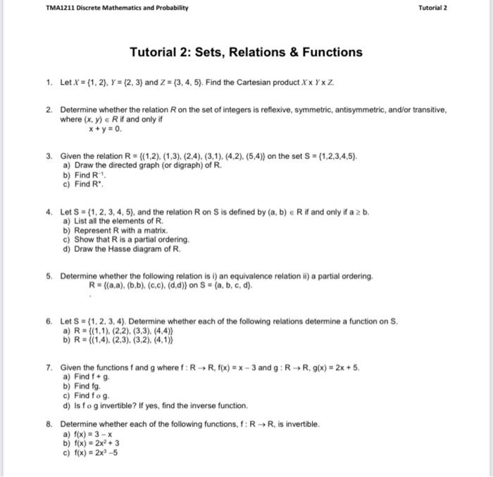 Solved TMA1211 Discrete Mathematies and Probability Tutorial | Chegg.com