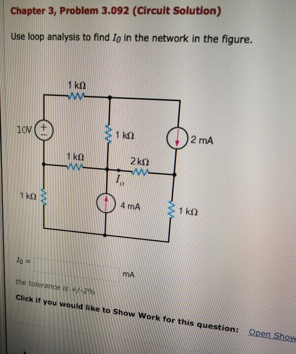 Solved Chapter 3, Problem 3.092 (Circuit Solution) Use loop | Chegg.com
