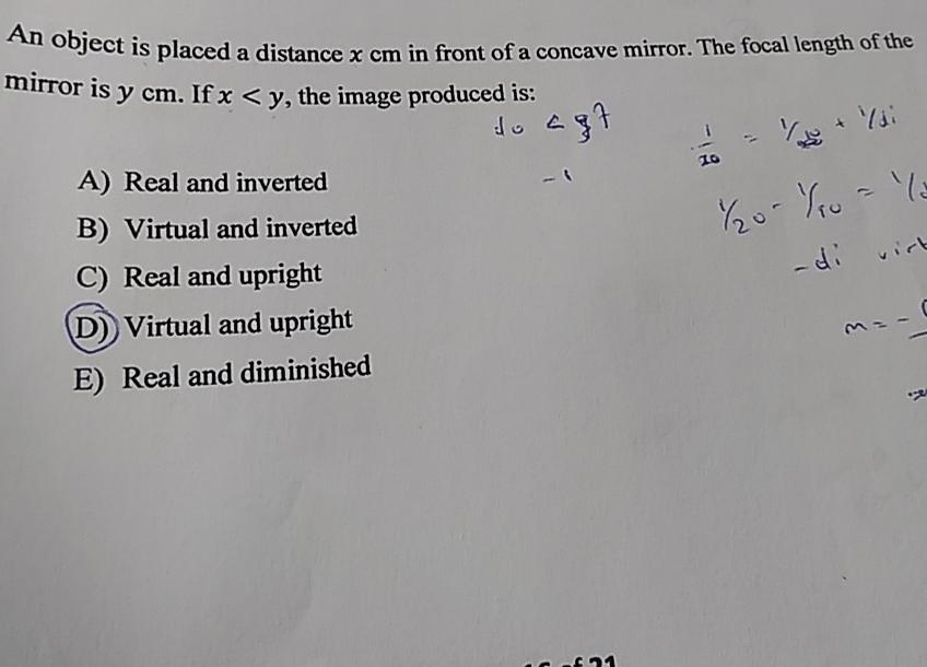 Solved AAn object is placed a distance xcm ﻿in front of a | Chegg.com