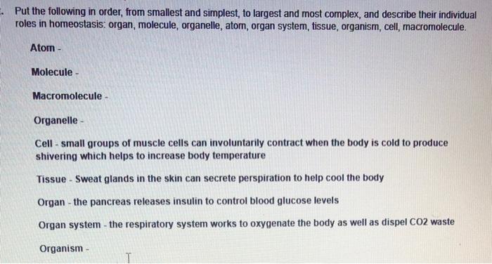 Solved . Put the following in order from smallest and | Chegg.com