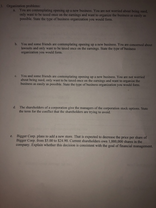 Solved 3. Organization problems: You are contemplating | Chegg.com